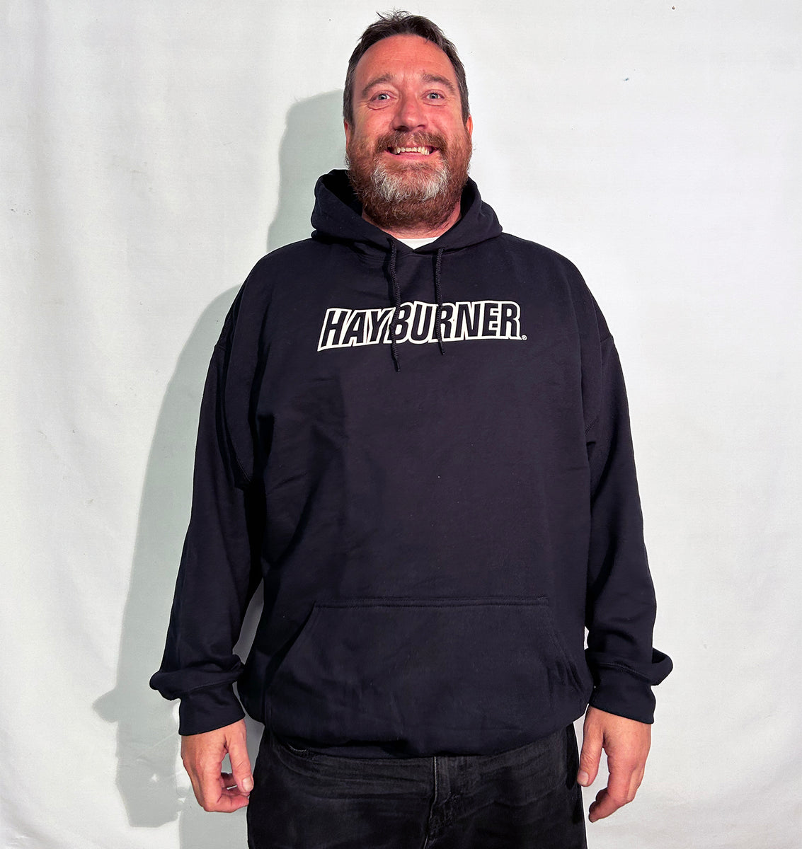 Black with white Logo Hoodie – Hayburner