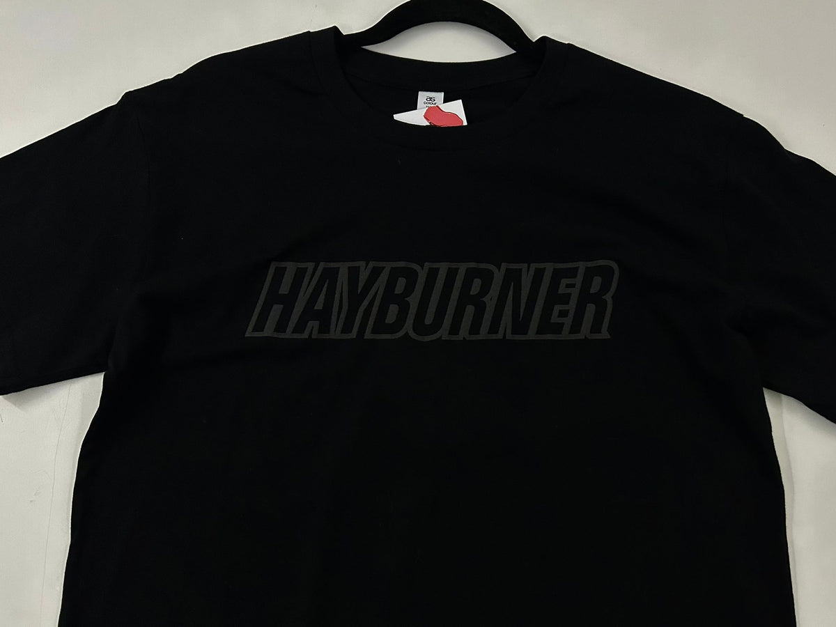 XL SALE Black Puff print logo on Black 'Classic' T-shirt – Hayburner